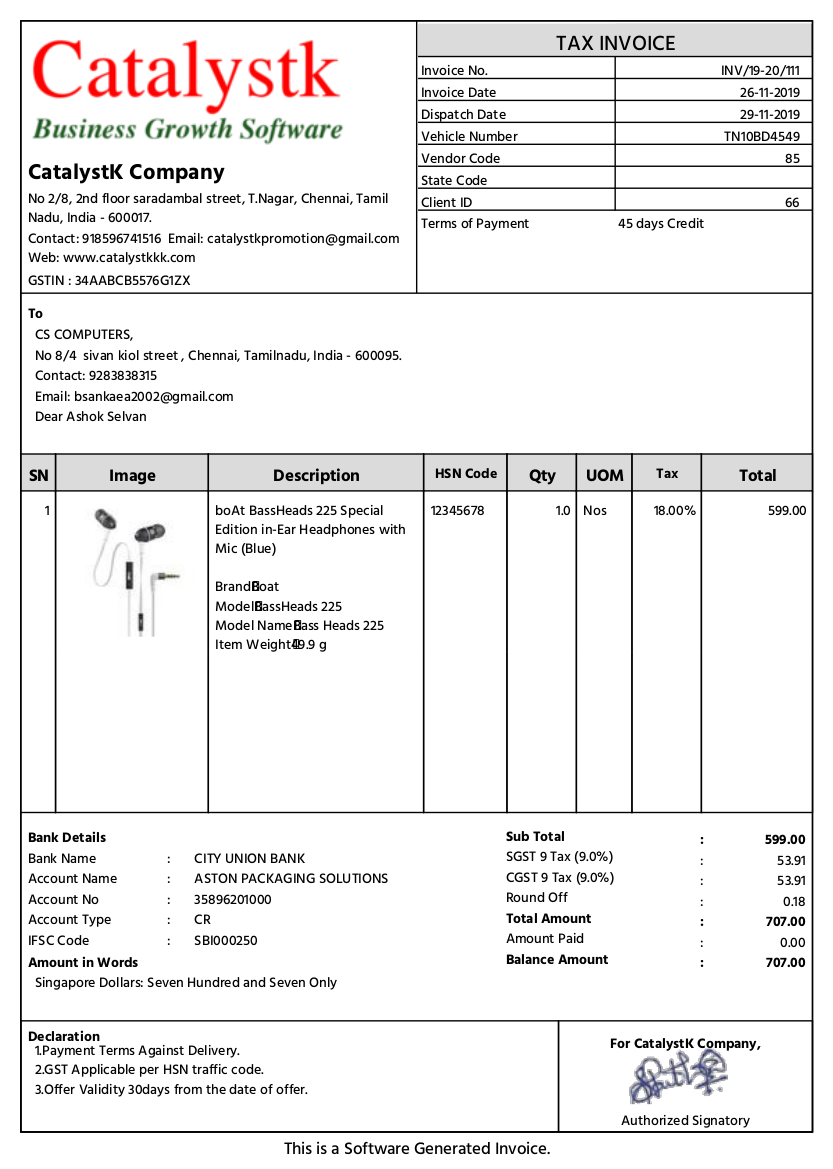 Free GST Invoice Software To Generate Tax Invoices Catalystk